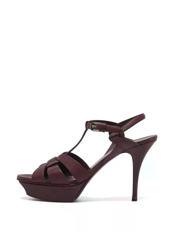 Saint Laurent Tribute Grained Leather Platform Sandals - Red