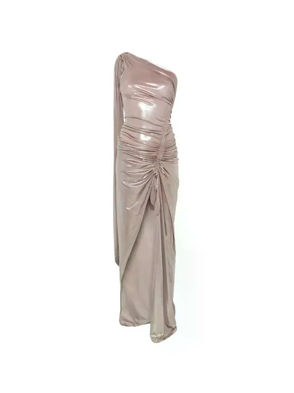 ATU BODY COUTURE One-shoulder Ruched Metallic Maxi Dress - Neutrals