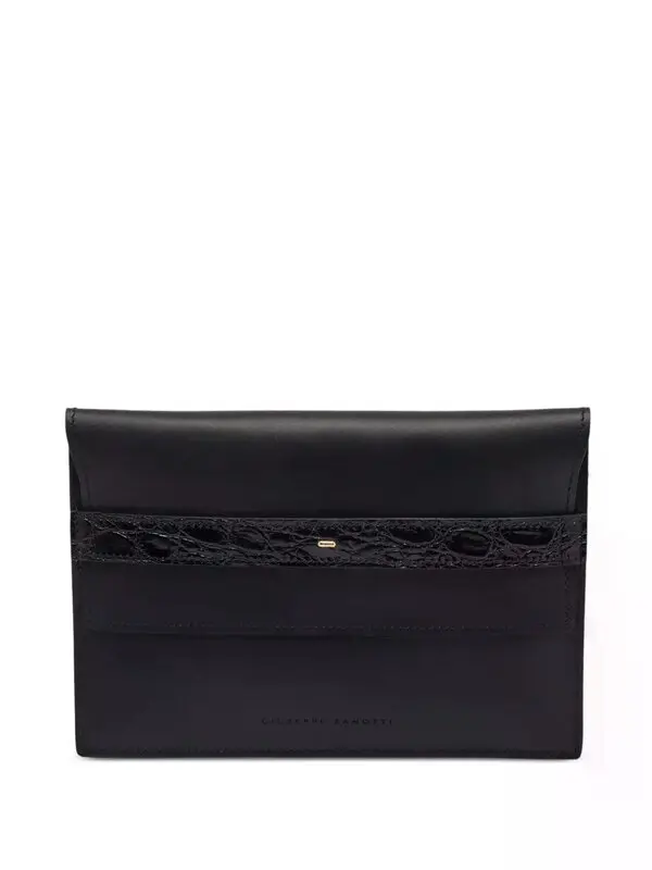 GIUSEPPE ZANOTTI Crocodile-embossed Flap Clutch Bag - Black