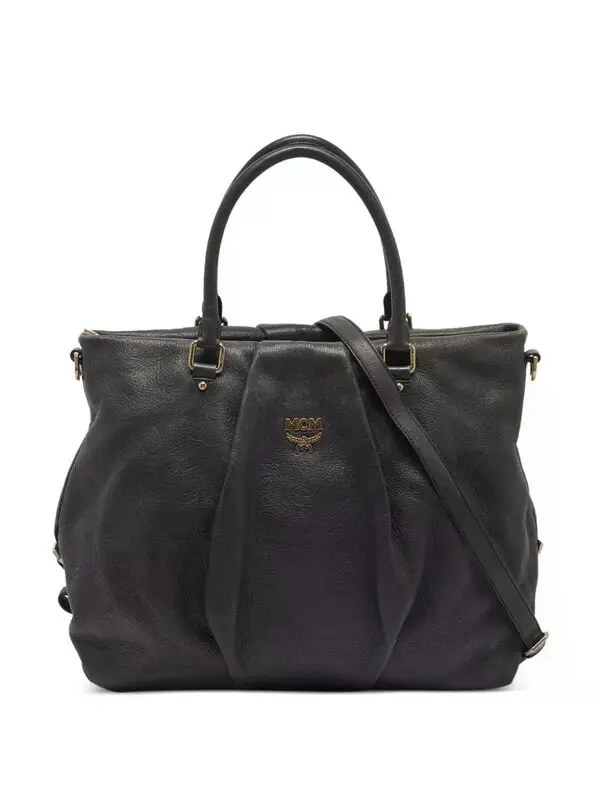 Mcm Grained Leather Logo Detail Handbag - Grey
