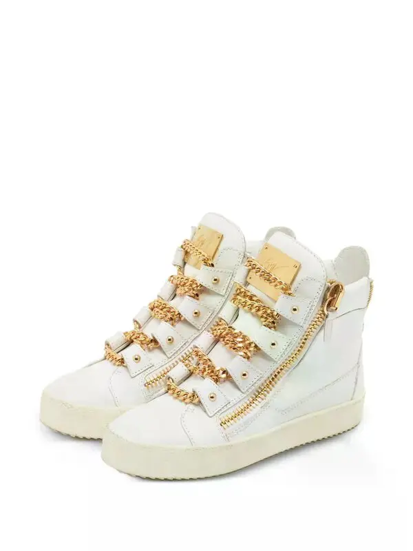 GIUSEPPE ZANOTTI Royce Zip-up High-top Sneakers With Gold-tone Chain Detailing - White