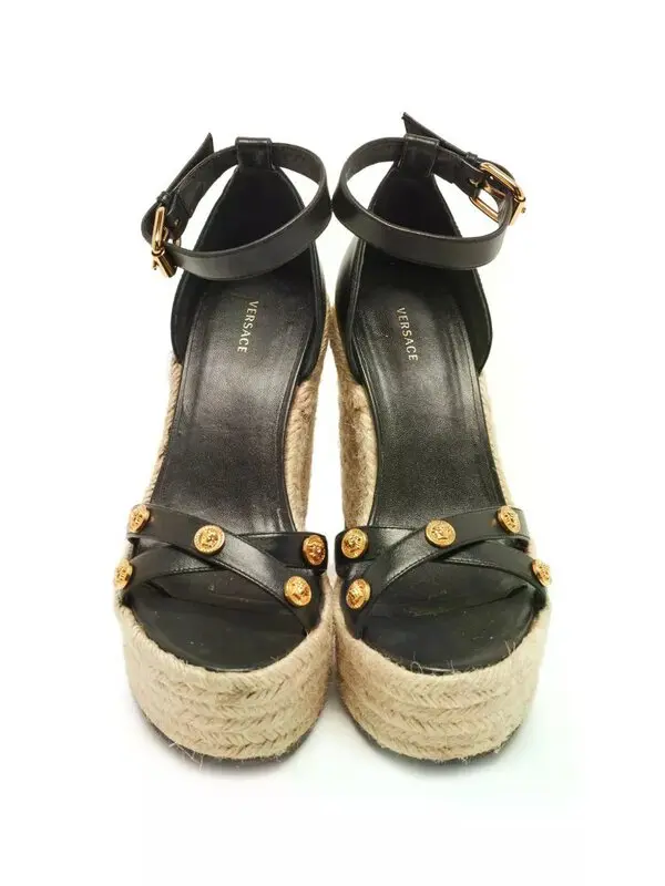 Versace Medusa Plaque Espadrille Wedge Sandals