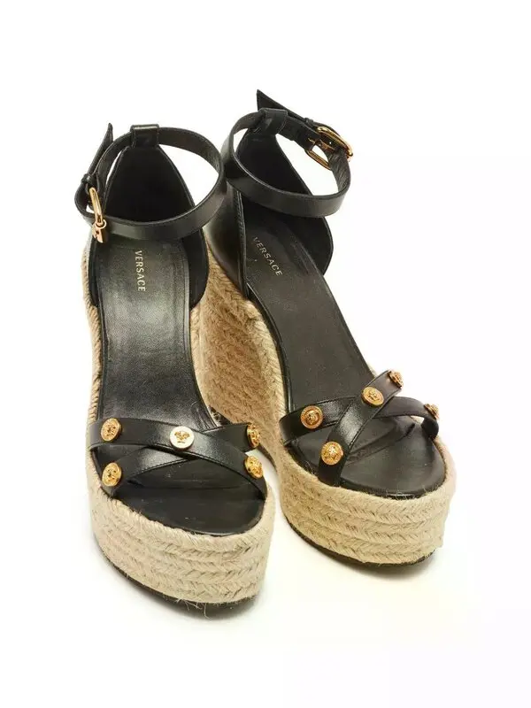 Versace Medusa Plaque Espadrille Wedge Sandals
