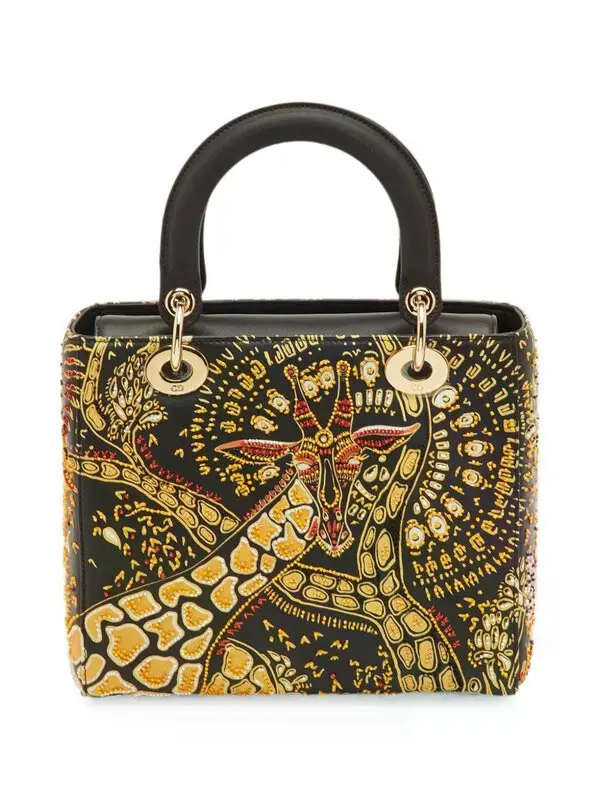 Dior Lady Animals Embroidered Tote Bag - Black