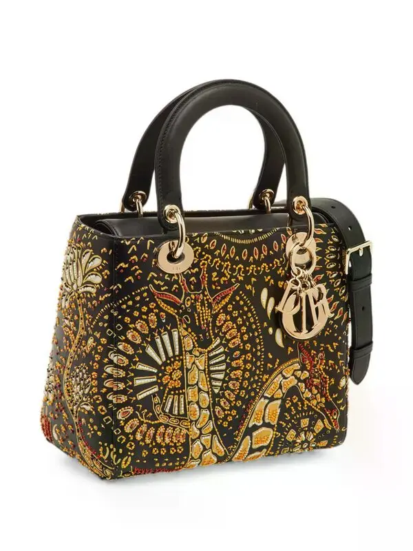 Dior Lady Animals Embroidered Tote Bag - Black