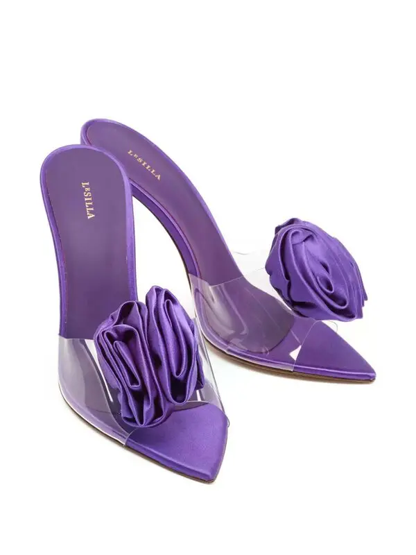 LE SILLA Floral Appliqué Stiletto Slide Sandals - Purple