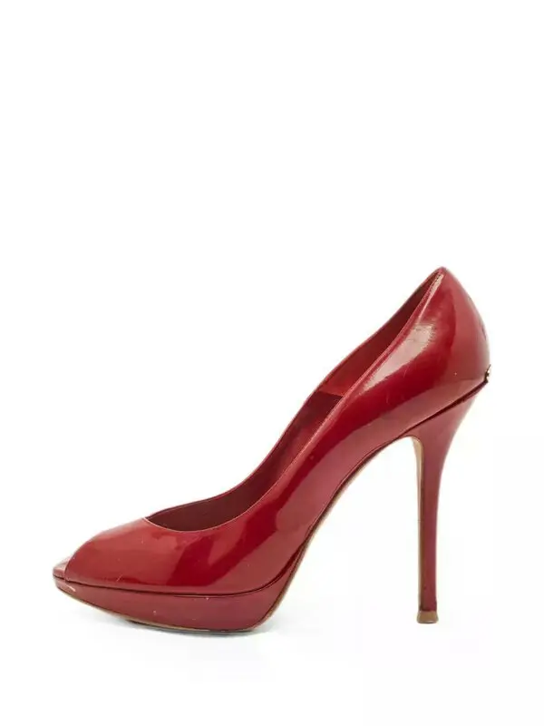 Dior Burgundy Patent Leather Peep-toe Platform Stiletto Pumps
