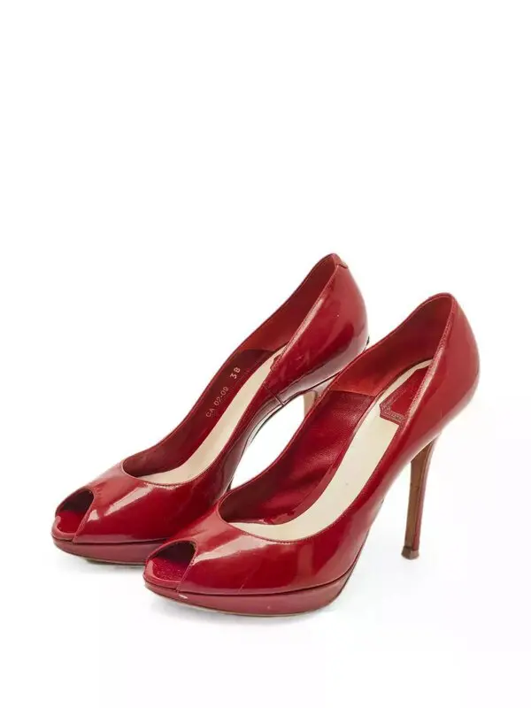 Dior Burgundy Patent Leather Peep-toe Platform Stiletto Pumps