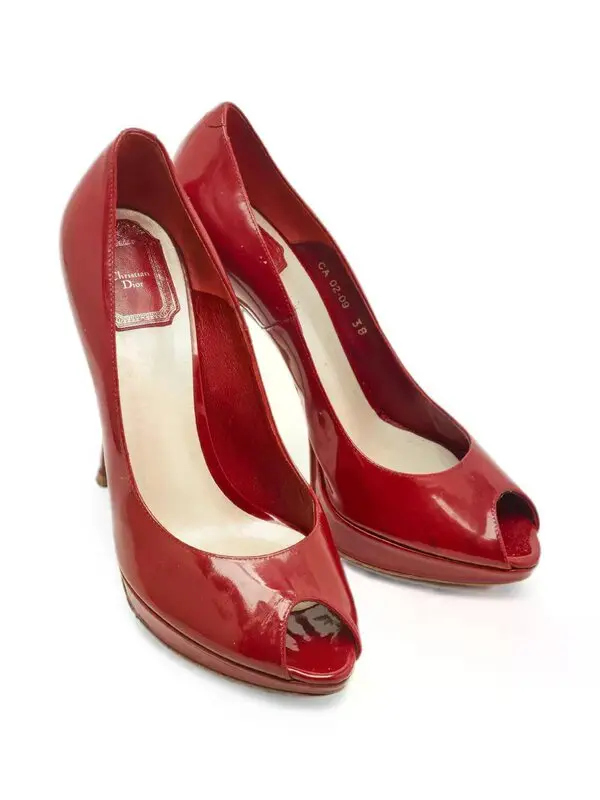 Dior Burgundy Patent Leather Peep-toe Platform Stiletto Pumps