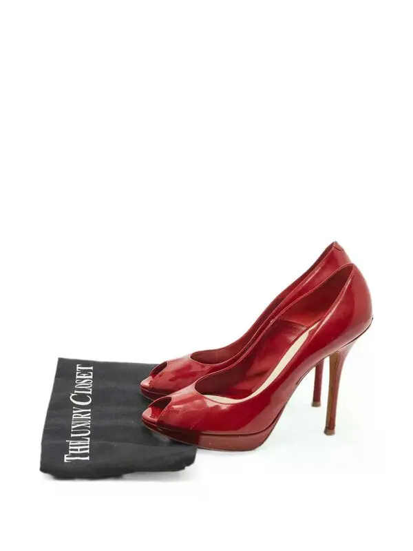 Dior Burgundy Patent Leather Peep-toe Platform Stiletto Pumps