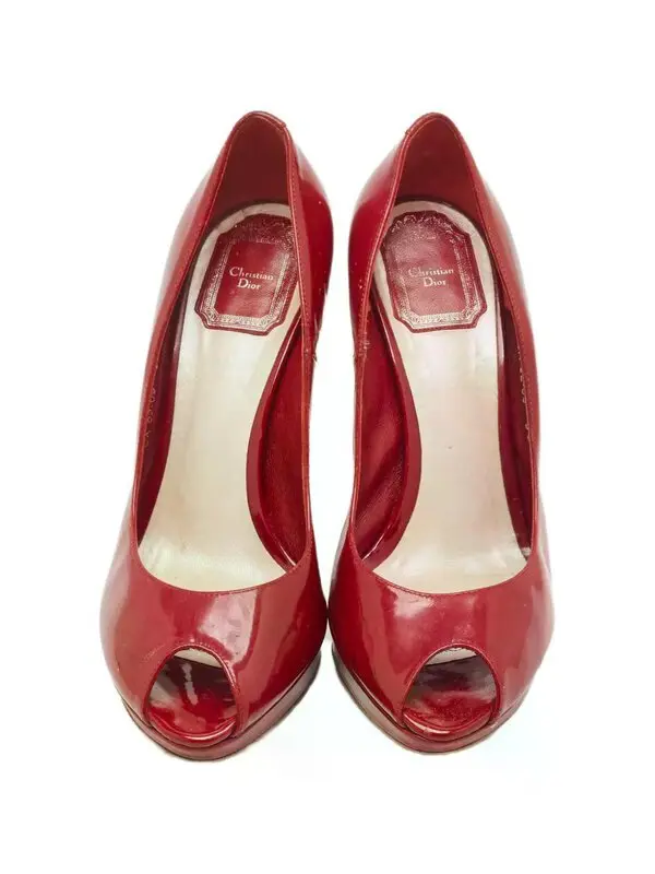 Dior Burgundy Patent Leather Peep-toe Platform Stiletto Pumps