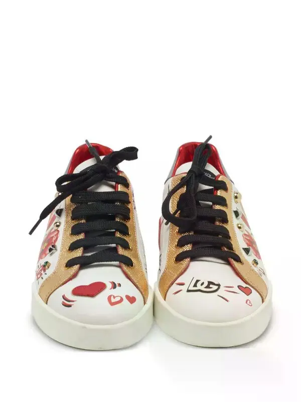 Dolce & Gabbana Portofino Embellished Sneakers - White