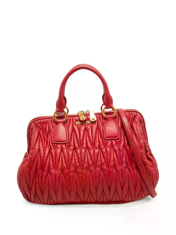 Miu Miu Matelassé Leather Satchel Bag - Red