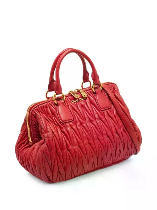Miu Miu Matelassé Leather Satchel Bag - Red