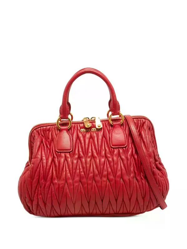 Miu Miu Matelassé Leather Satchel Bag - Red