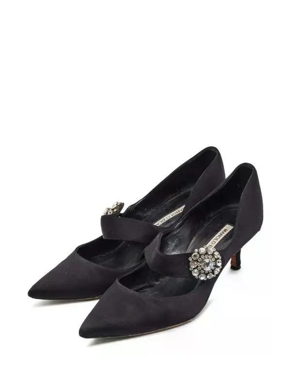 Manolo Blahnik Crystal Embellished Mary Jane Pumps - Black