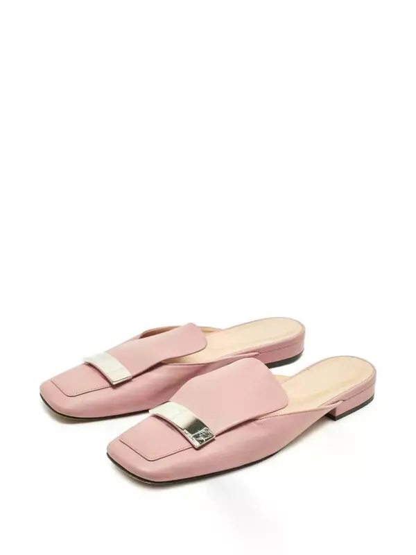 SERGIO ROSSI Square Toe Metal Logo Mules