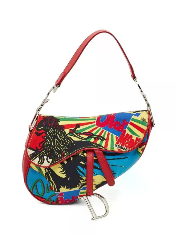 Dior 2003 Saddle Rasta Mania Shoulder Bag - Red