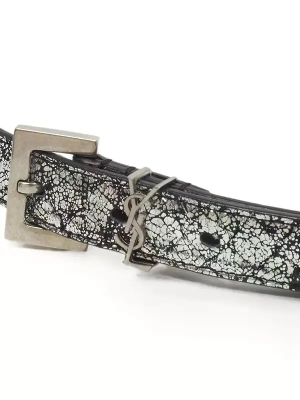 Saint Laurent 2019 Cassandre Crackle-effect Belt - Silver