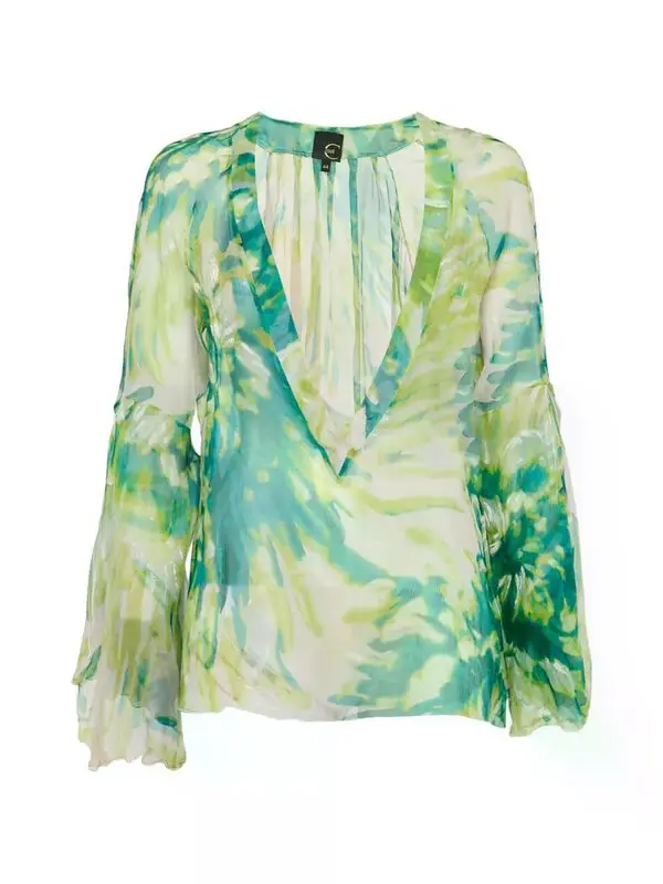 Just Cavalli Printed Sheer Silk Chiffon Blouse