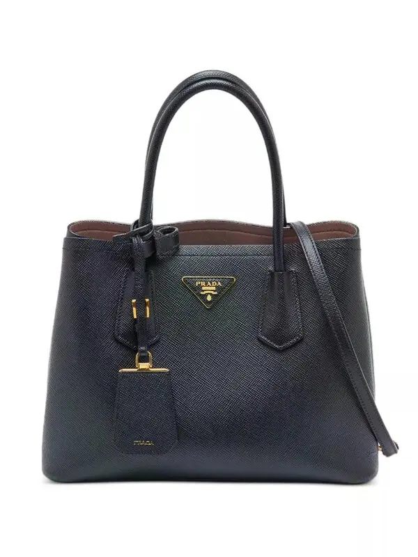 Prada Saffiano Leather Tote Bag With Enamel Triangle Logo - Blue