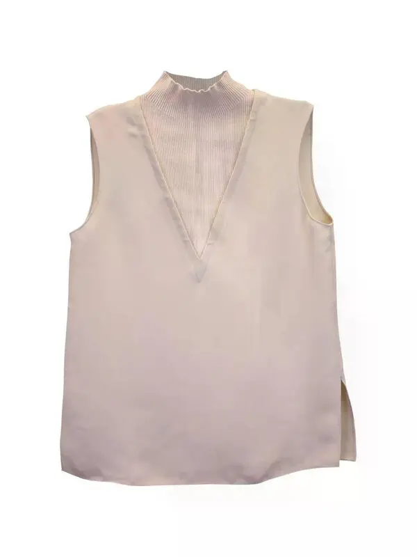 Theory Sleeveless Mock Neck Rib-knit Paneled Top