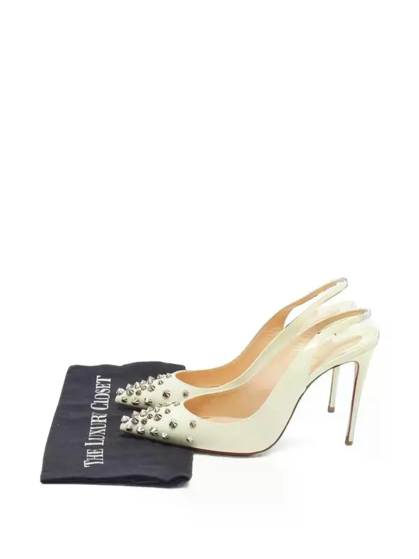 CHRISTIAN LOUBOUTIN Cream Patent Leather Drama Studded Slingback Pumps - White