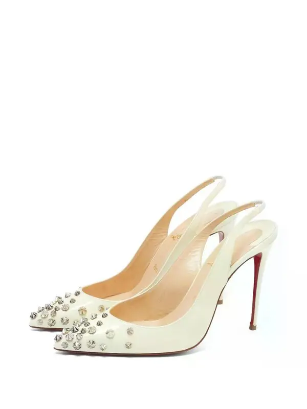 CHRISTIAN LOUBOUTIN Cream Patent Leather Drama Studded Slingback Pumps