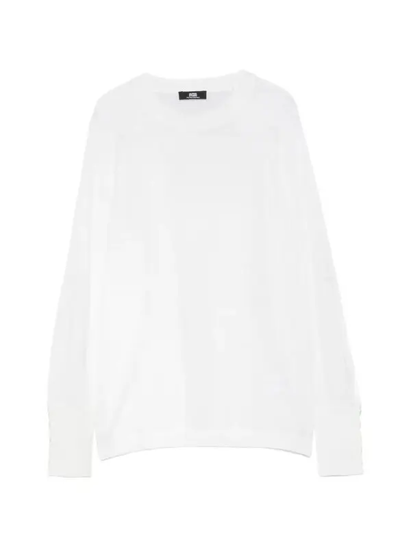 Alpha Studio Button-cuff Long-sleeve Sweater - White