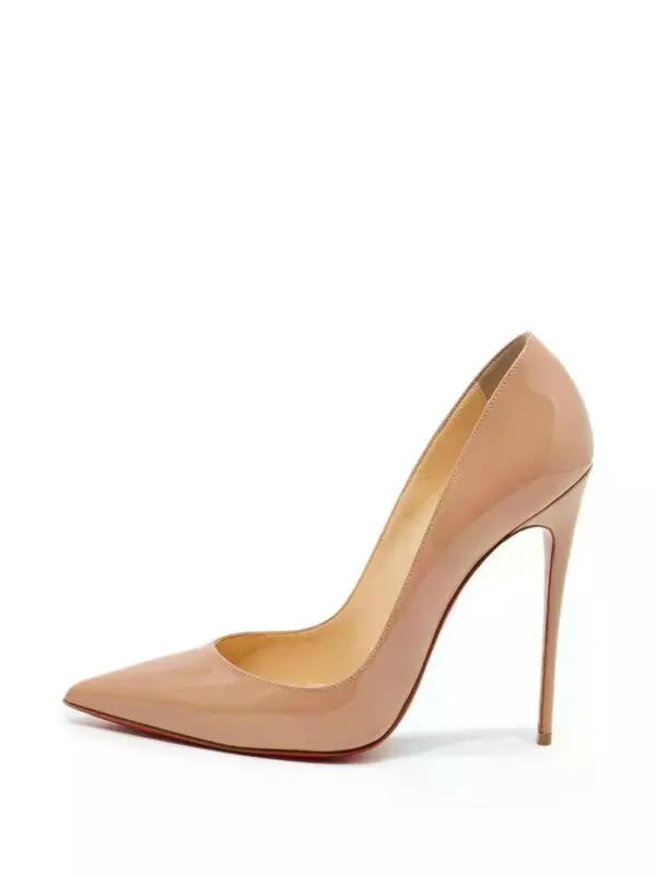 CHRISTIAN LOUBOUTIN Beige Patent Leather Kate Heeled Pumps - Neutrals