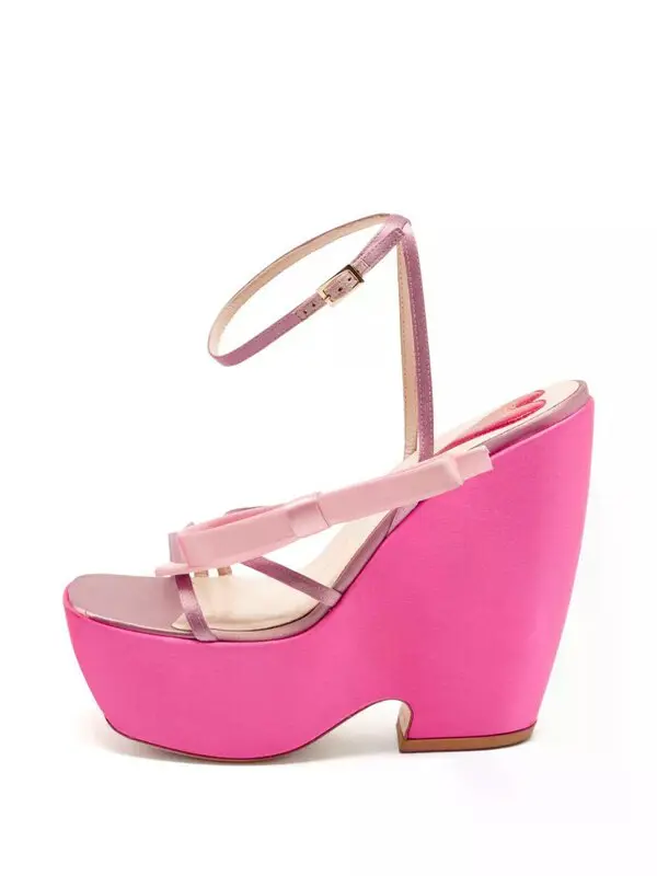 ROGER VIVIER Satin Bow Detail Platform Wedge Sandals - Pink