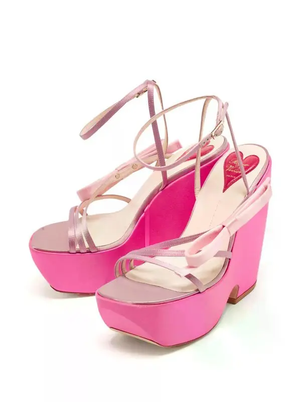 ROGER VIVIER Satin Bow Detail Platform Wedge Sandals - Pink