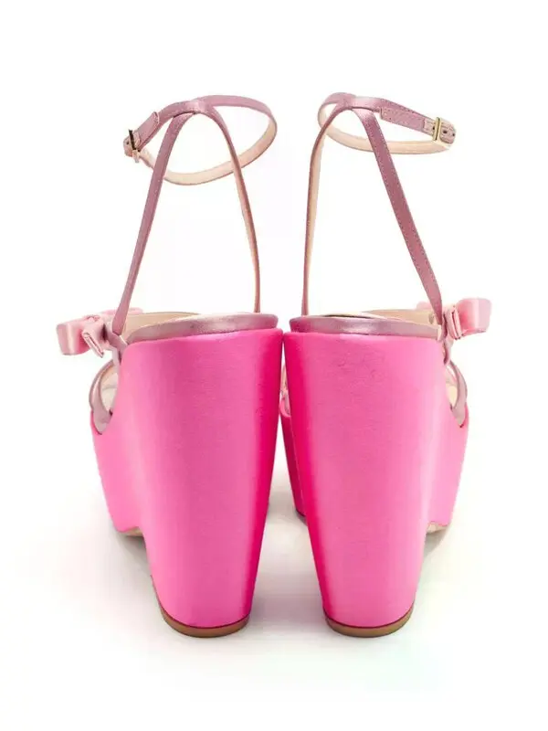 ROGER VIVIER Satin Bow Detail Platform Wedge Sandals - Pink