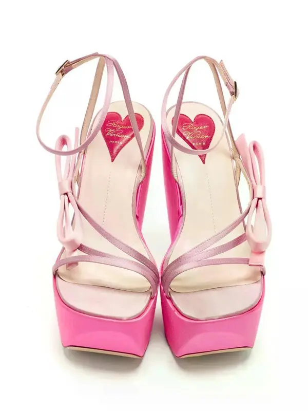ROGER VIVIER Satin Bow Detail Platform Wedge Sandals - Pink
