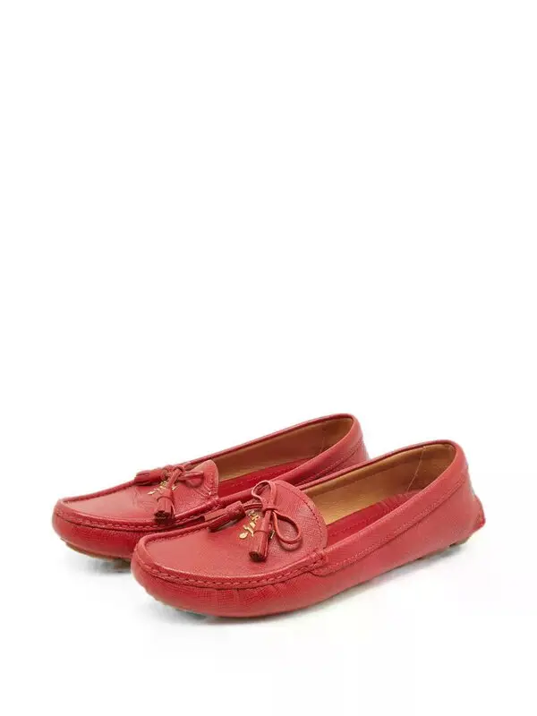 Prada Saffiano Leather Logo Plaque Tassel Detail Moccasins