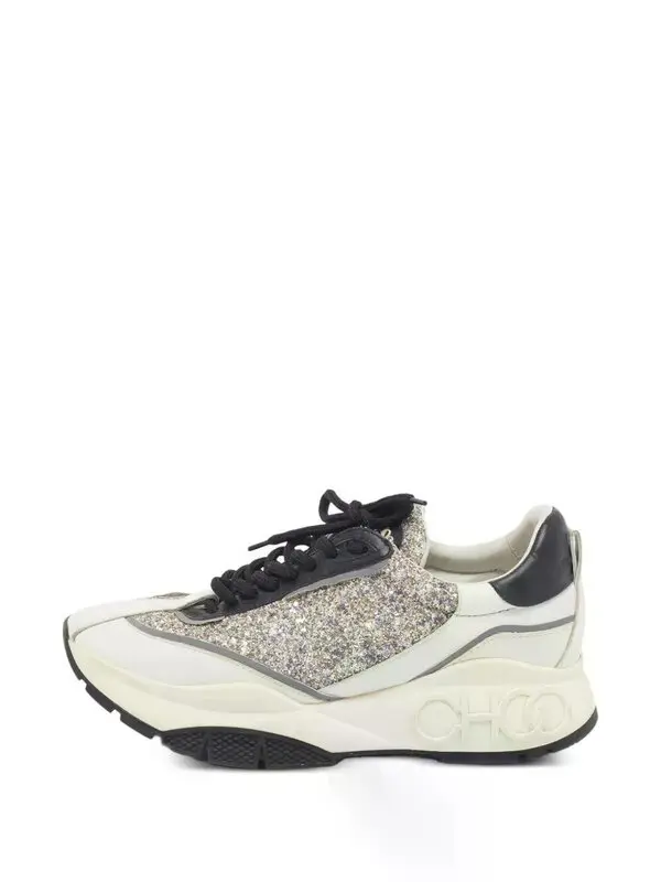 JIMMY CHOO Raine Glitter-panelled Lace-up Sneakers - White