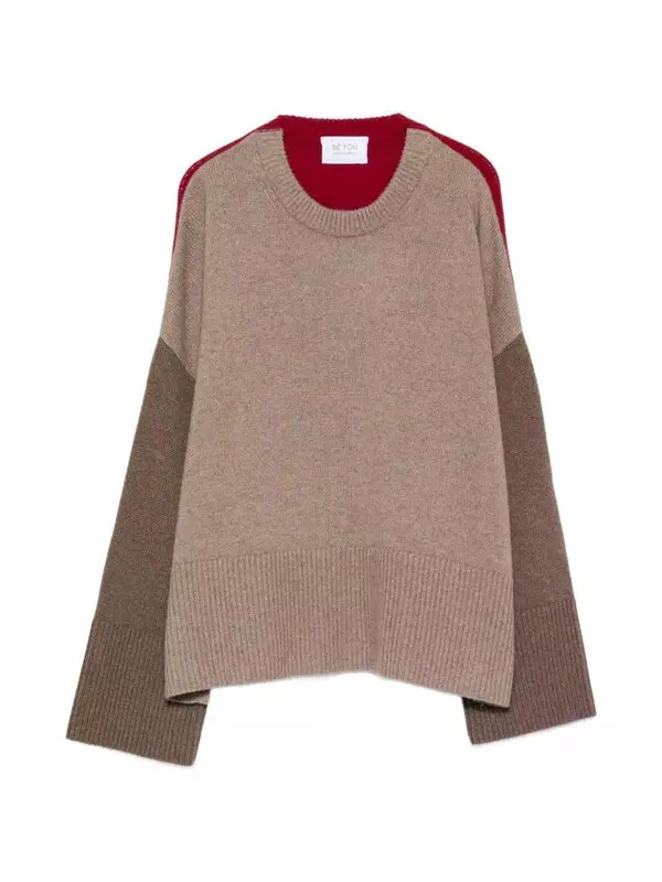 BEYOU Colour-block Ribbed Trim Sweater - Neutrals