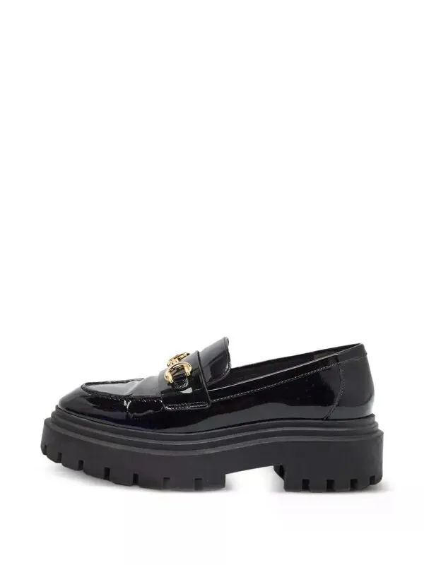 STUART WEITZMAN Patent Leather Accent Chain-link Platform Loafers