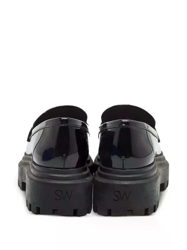 STUART WEITZMAN Patent Leather Accent Chain-link Platform Loafers