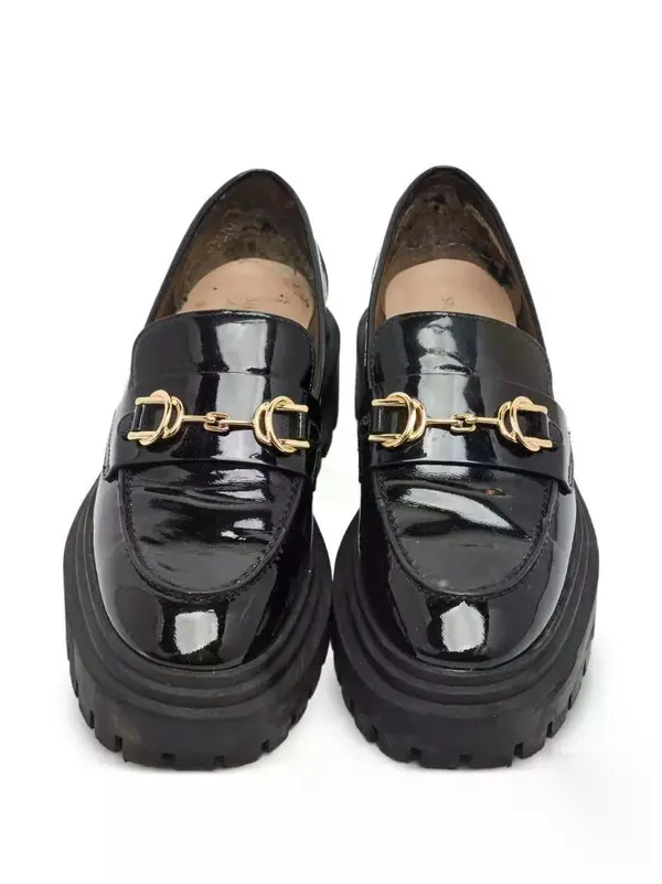 STUART WEITZMAN Patent Leather Accent Chain-link Platform Loafers