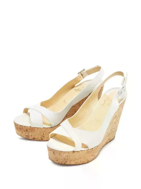 CHRISTIAN LOUBOUTIN Leather Criss-cross Wedge Sandals - White