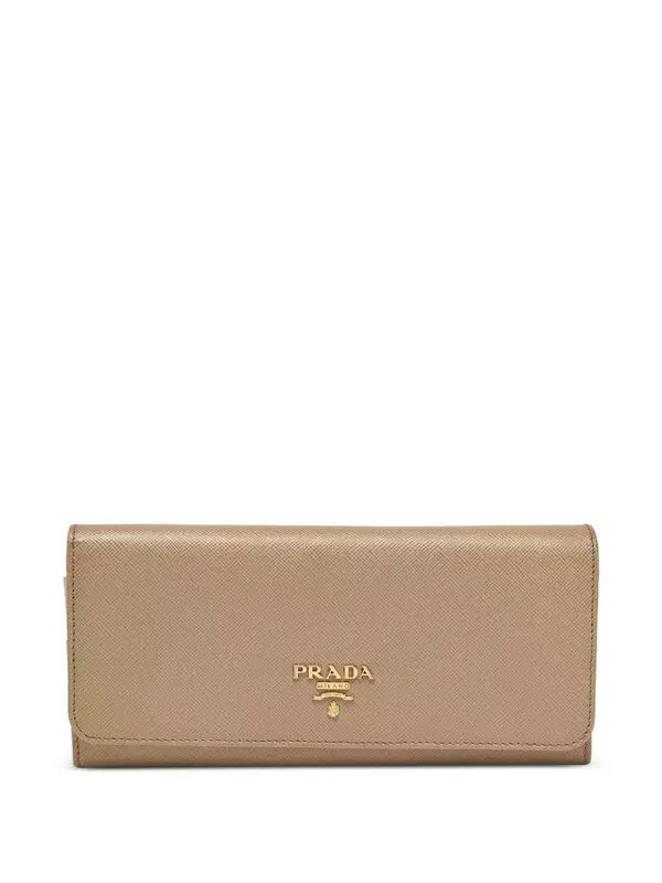 Prada Saffiano Leather Logo-plaque Continental Wallet - Neutrals