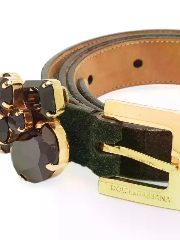 Dolce & Gabbana Suede Crystal Embellished Buckle Belt - Black