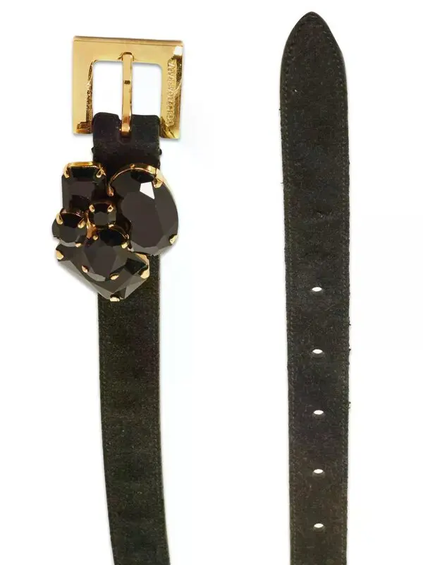 Dolce & Gabbana Suede Crystal Embellished Buckle Belt