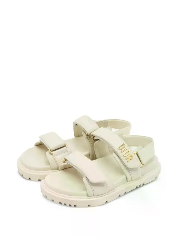 Dior Cream Leather Touch-strap Sandals With Gold-tone Logo - Neutrals