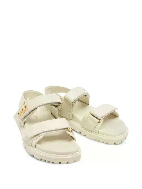 Dior Cream Leather Touch-strap Sandals With Gold-tone Logo - Neutrals