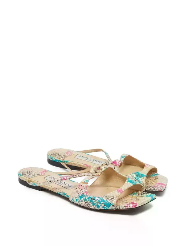 JIMMY CHOO Python-embossed Flat Sandals