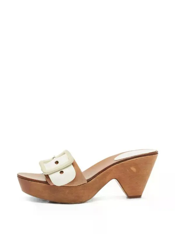 SERGIO ROSSI Cream Calf Leather Buckle Detail Platform Clogs