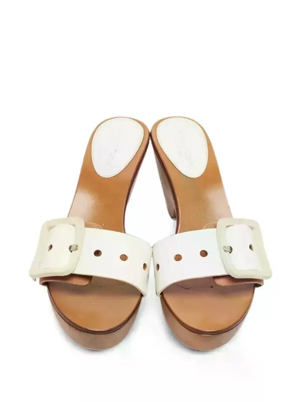 SERGIO ROSSI Cream Calf Leather Buckle Detail Platform Clogs