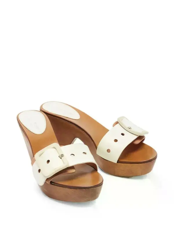 SERGIO ROSSI Cream Calf Leather Buckle Detail Platform Clogs